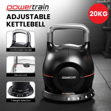 Powertrain Adjustable Kettlebell 20kg 7 in 1 Weight Selection Set w ...